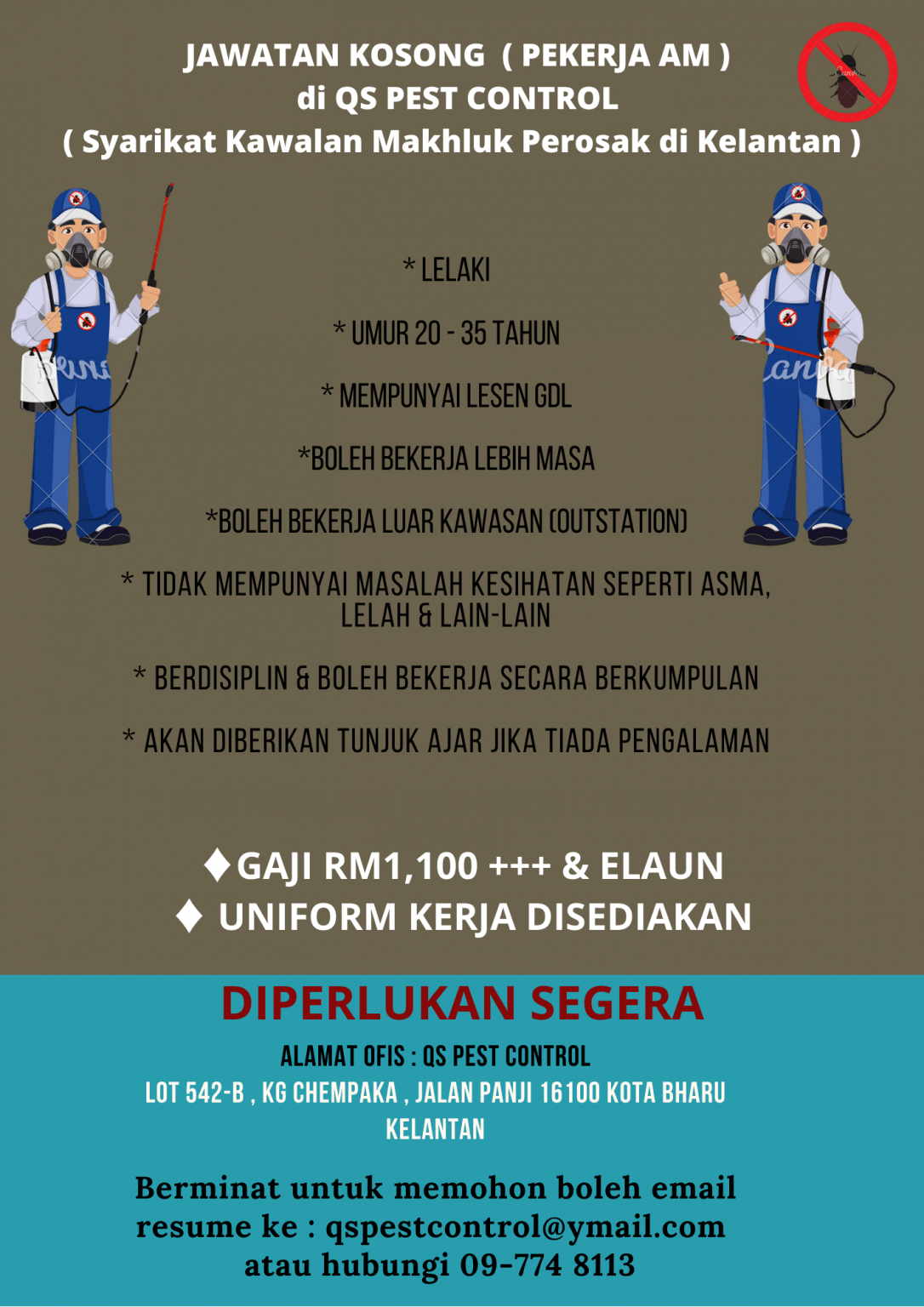 Jawatan Kosong Di QS Pest Control (Kota Bharu) – Negerikelantan.com